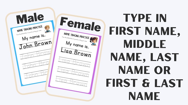 Tracing Letter Pre School Handwriting Custom First and Last Name Kids ...