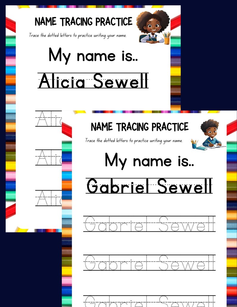 Tracing Letter Pre School Handwriting Custom First and Last Name Kids ...