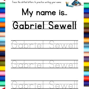 Tracing Letter Pre School Handwriting Custom First and Last Name Kids ...