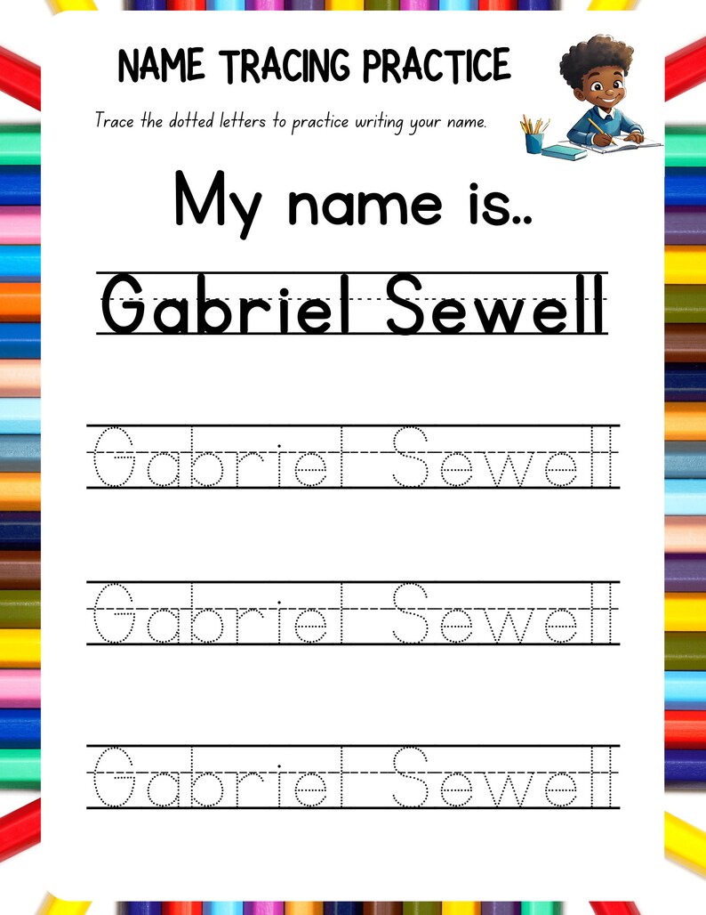 Tracing Letter Pre School Handwriting Custom First and Last Name Kids ...