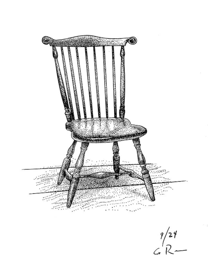 Ink Drawing of a Colonial Chair - Etsy
