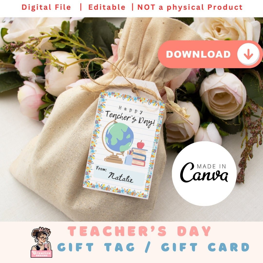 Teacher Thank You Gift Tag Printable Design, Teachers Greeting Card ...