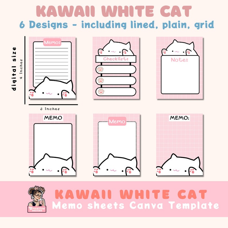 Kawaii Cat Notepads, Kitty Notepad Memo Sheets, Cute Kawaii Memopad ...