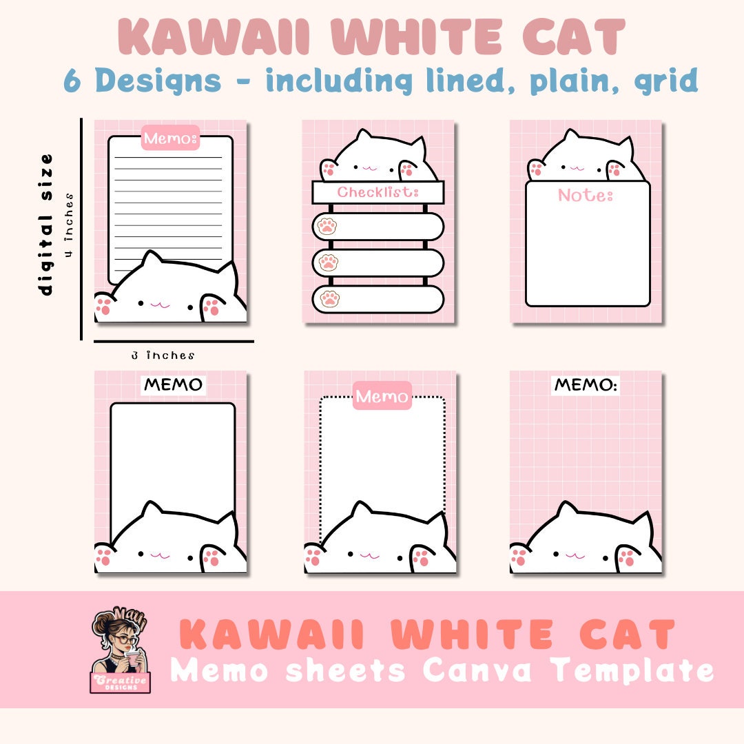 Kawaii Cat Notepads Kitty Notepad Memo Sheets Cute Kawaii - Etsy