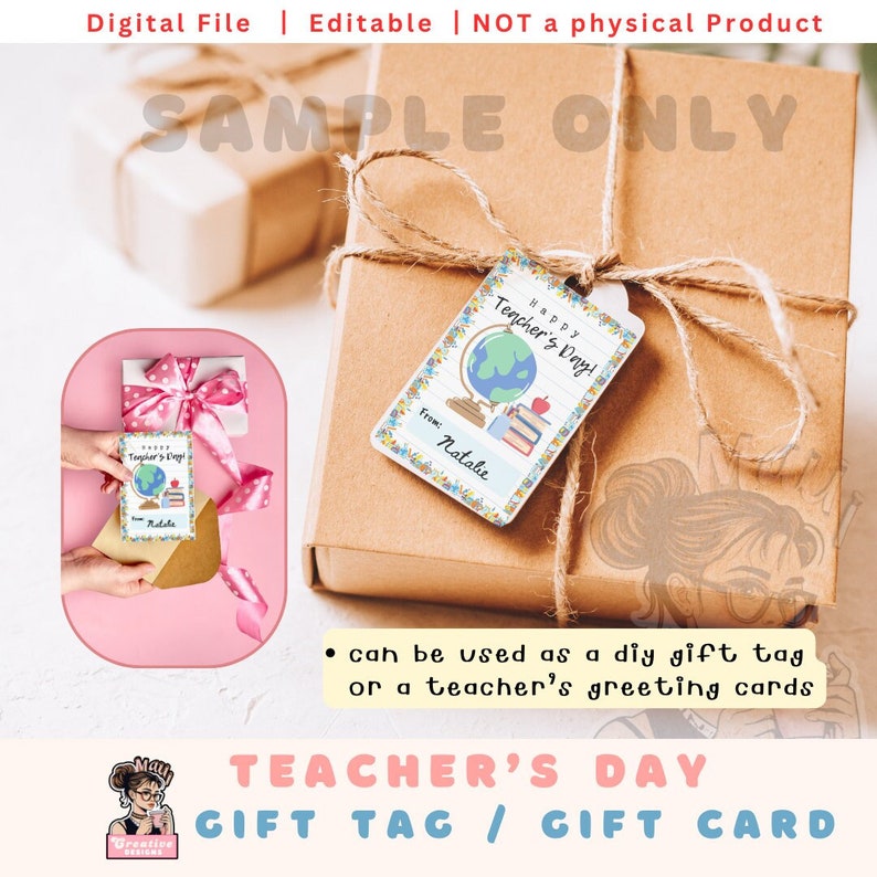 Teacher Thank You Gift Tag Printable Design, Teachers Greeting Card ...