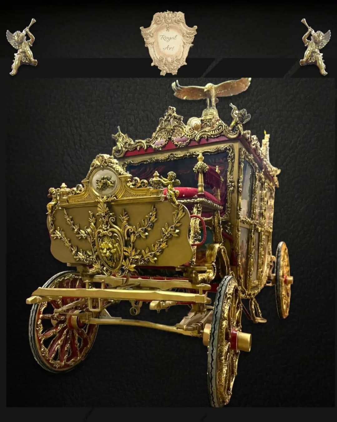 Handcrafted Royal Gold Carriage – Baroque Horse-drawn Coach, Velvet ...