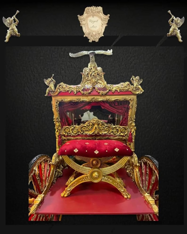 Handcrafted Royal Gold Carriage – Baroque Horse-drawn Coach, Velvet ...