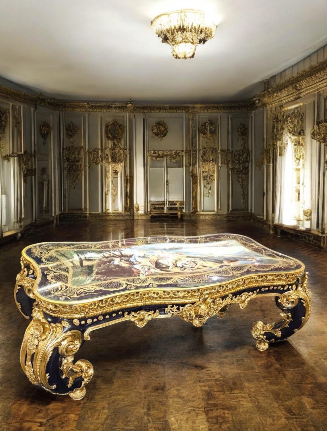 Baroque Masterpiece Hand-painted Table Gilded Rococo Style With ...