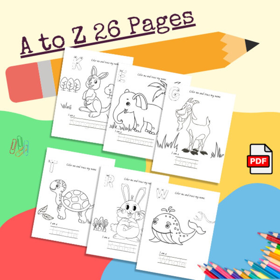 Printable A to Z Animal Coloring Page's for Kids. 26 Coloring Page's ...