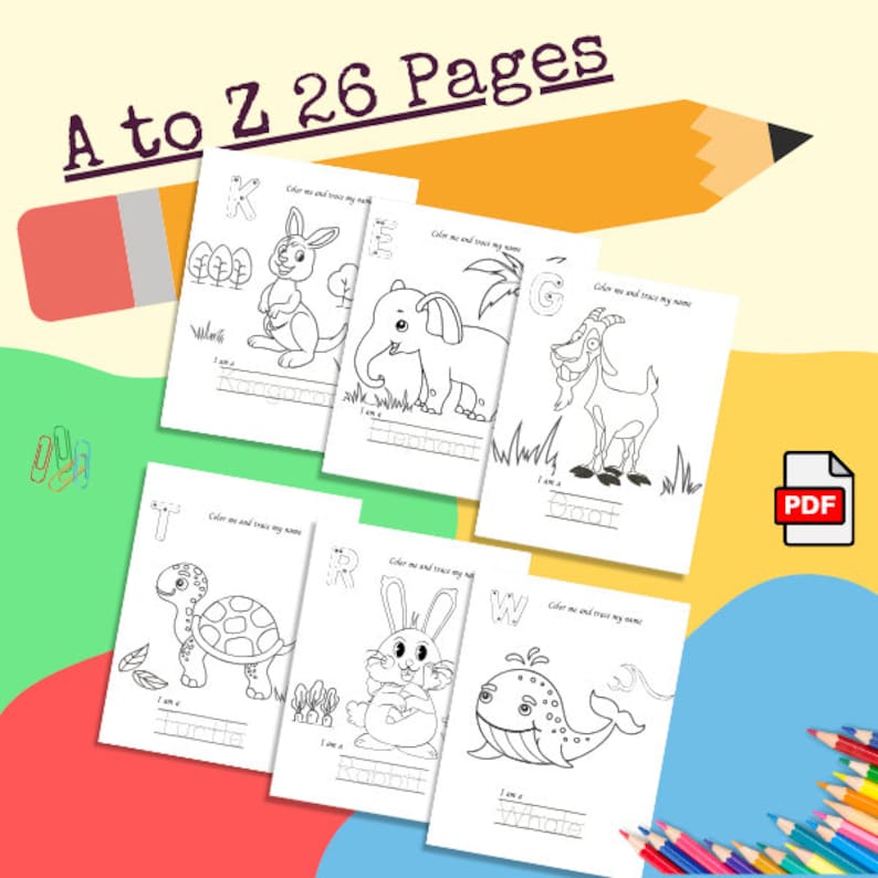 Printable A to Z Animal Coloring Page's for Kids. 26 Coloring Page's ...