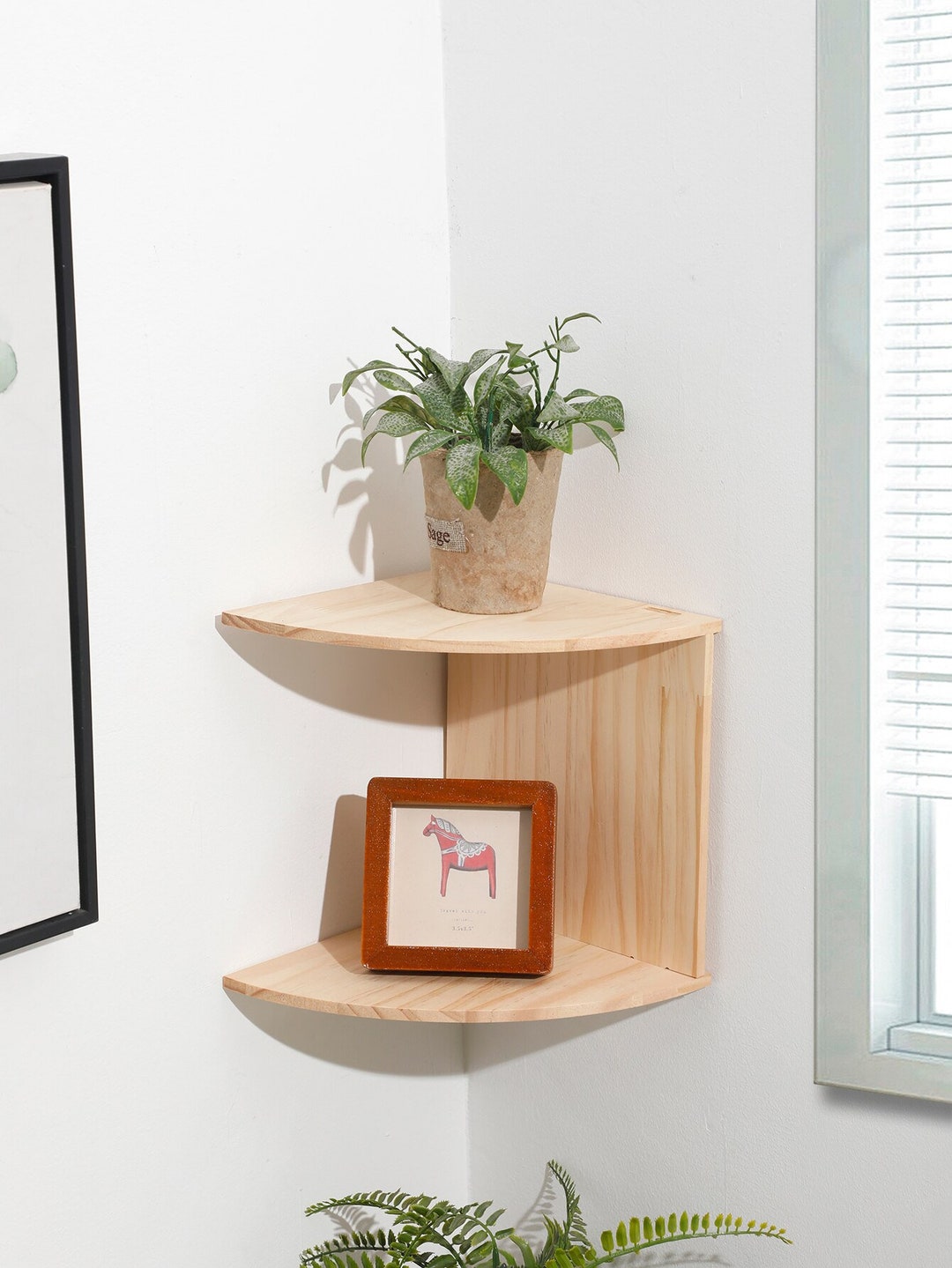 Wooden 2 Layer Corner Shelf - Etsy