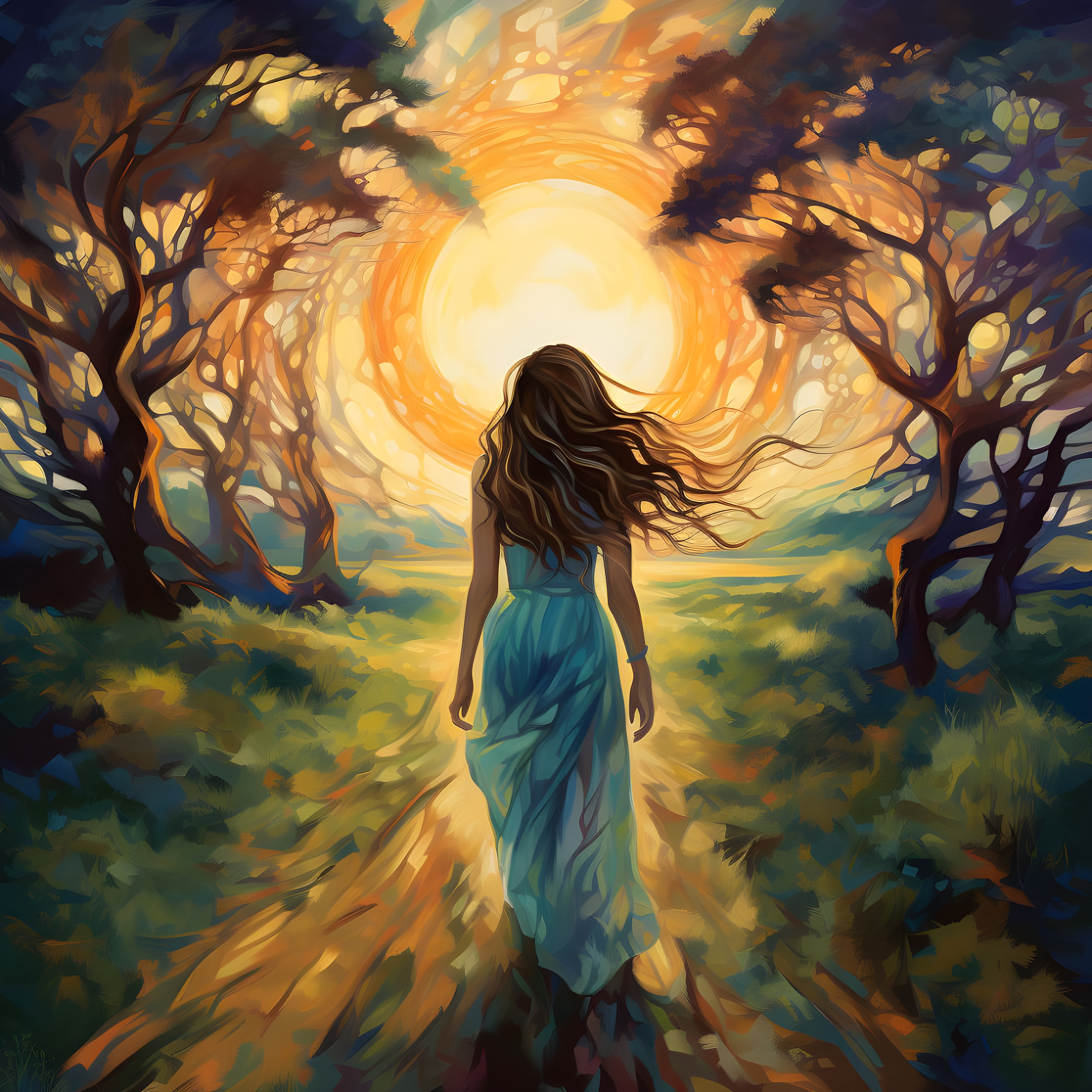 Digital Art a Solemn Woman at Peace in a Flowy Dress in Front - Etsy