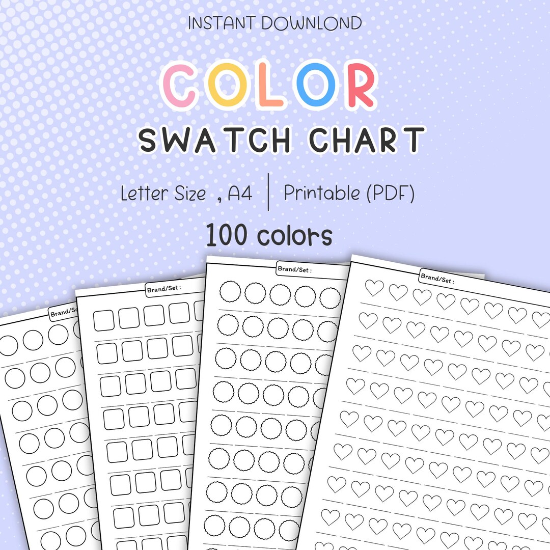 Printable Color Swatch Chart: Alcohol Marker & Watercolor Palette (PDF ...