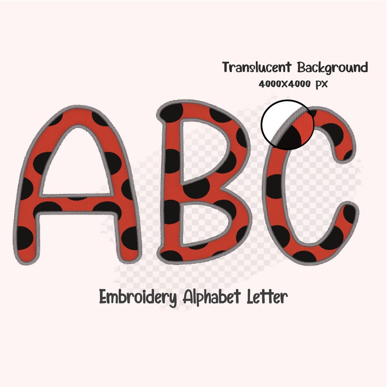Ladybug Faux Embroidery PNG Alphabet , Alphabet Clipart, Classic Stitch ...