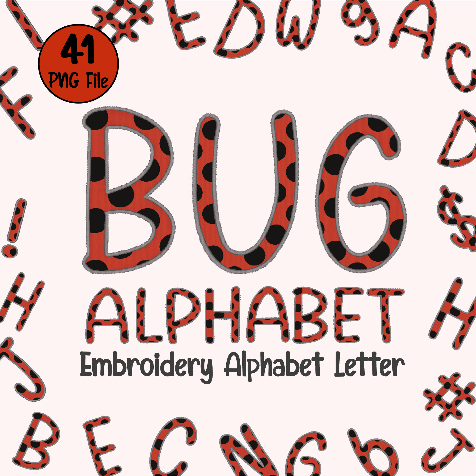 Ladybug Faux Embroidery PNG Alphabet , Alphabet Clipart, Classic Stitch ...