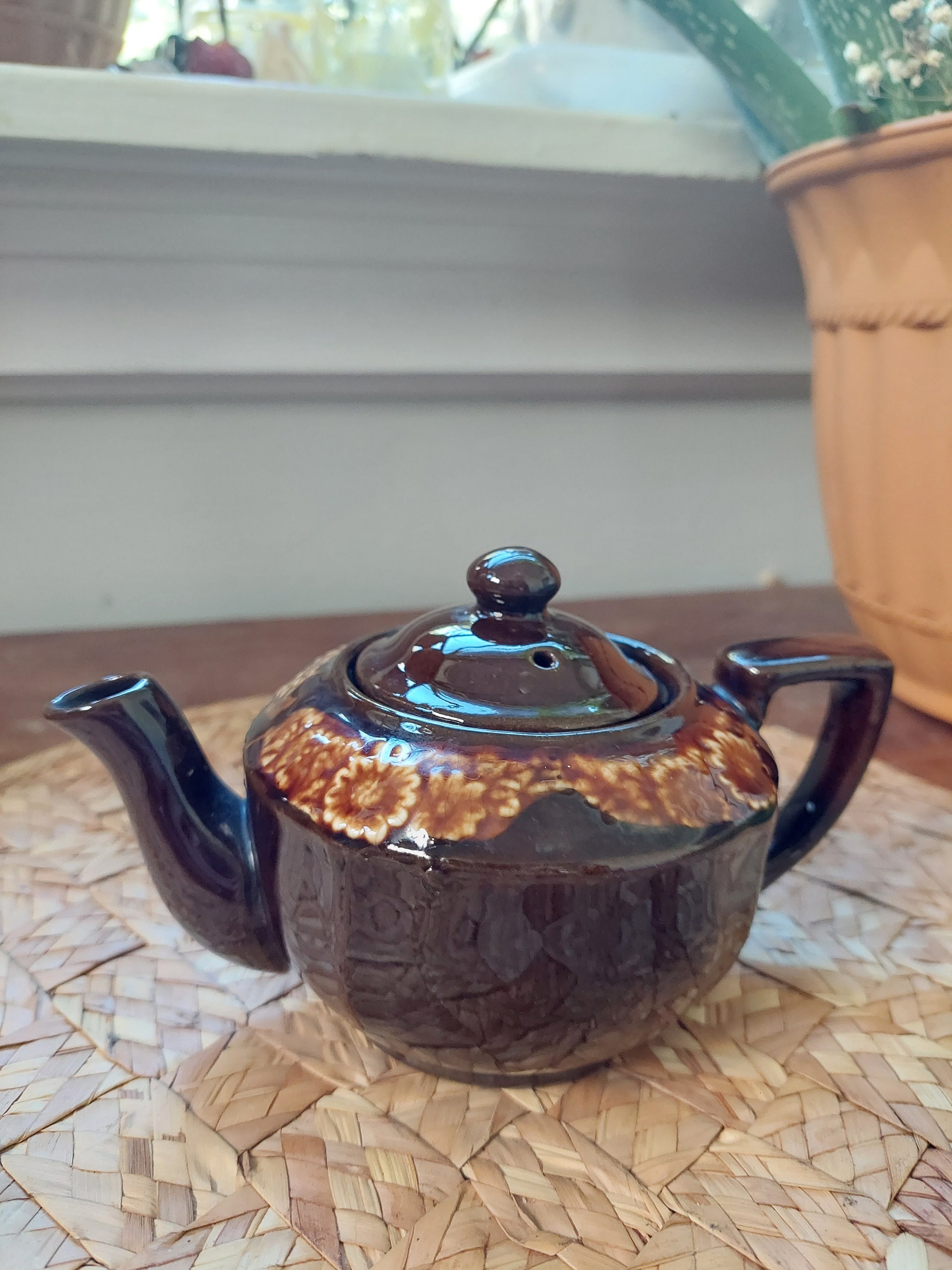 Vintage Brown Teapot Single Serve Brown Ceramic Teapot With - Etsy