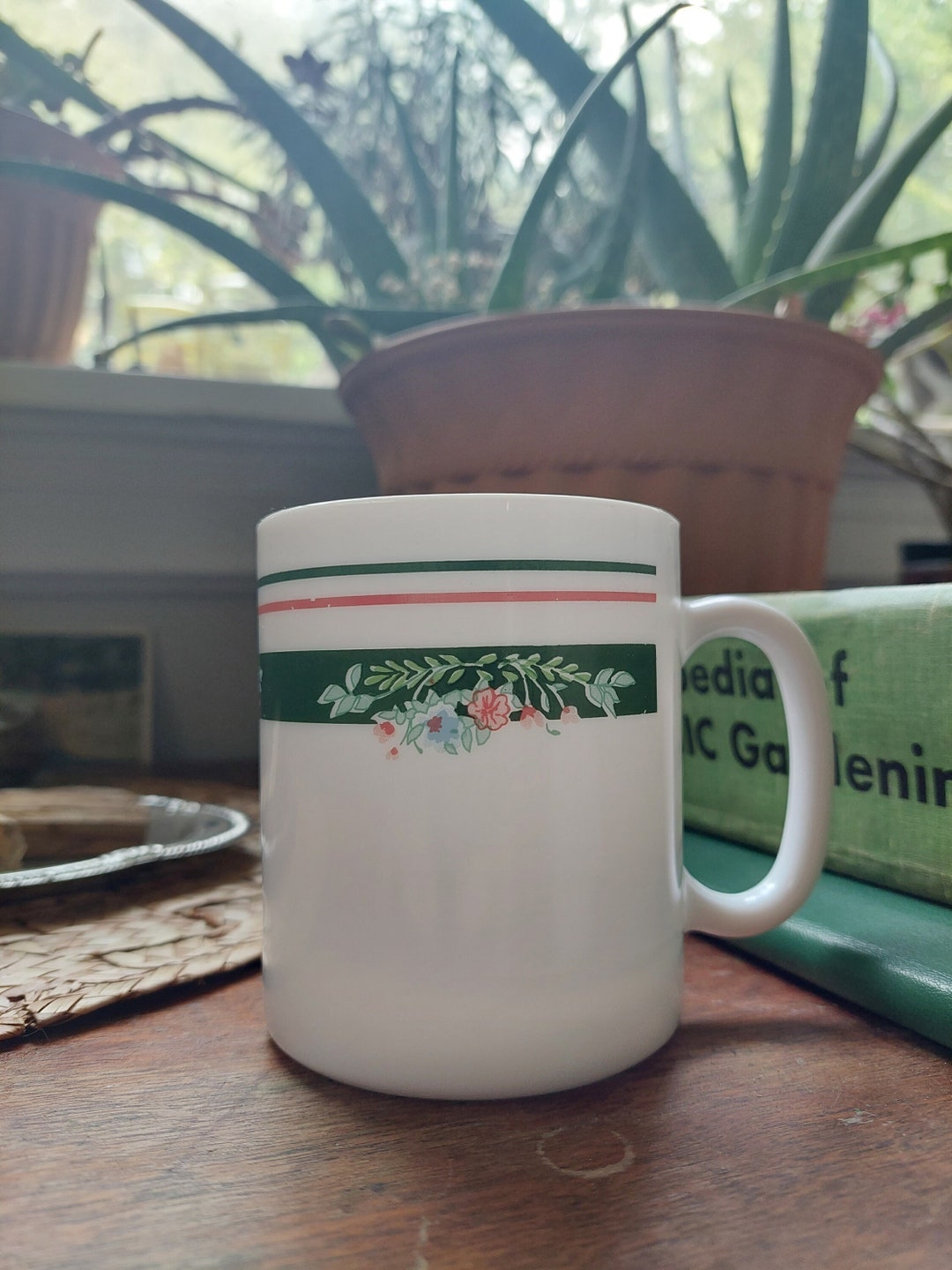 Vintage Arcopal Mugs | Set of 4 French White, Green and Pink Floral ...