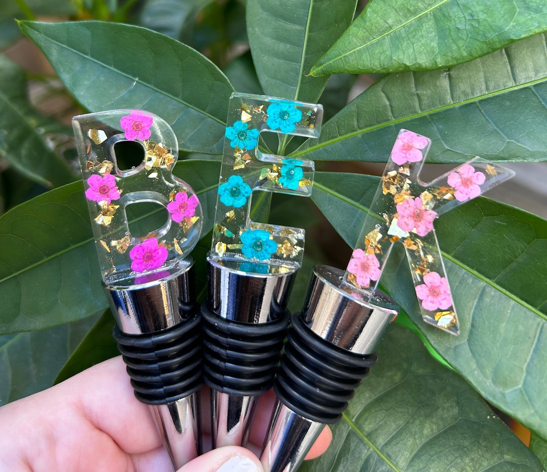 Personalized Initial Letter Flower Wine Stopper Floral Monogram Gift ...