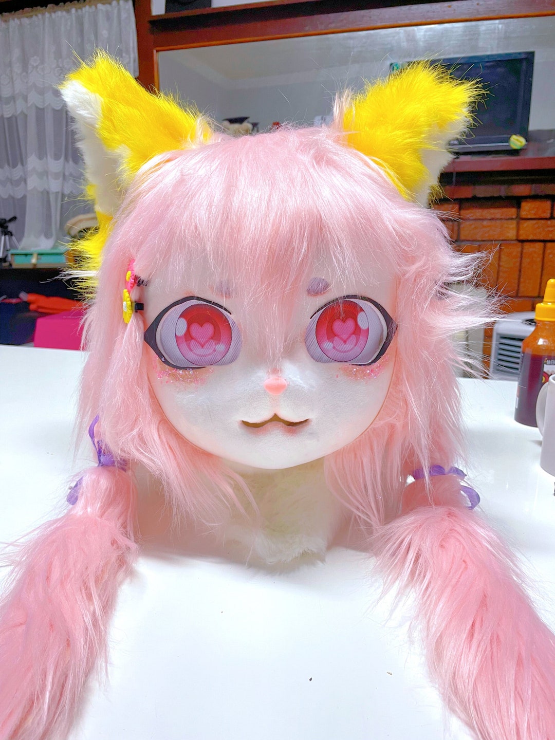 Fursuit Furry Cartoon Hood Pink Kitten Pink Fox Beast's - Etsy