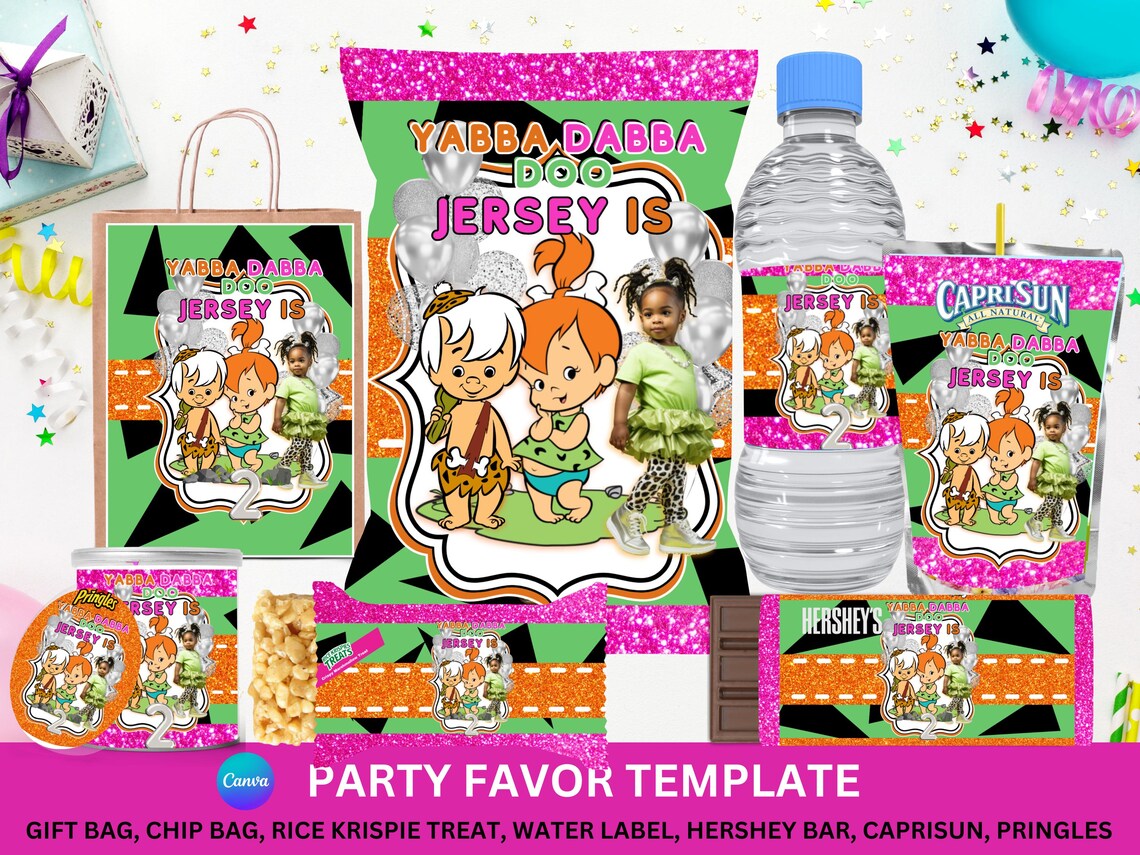 Flintstone Editable Digital Party Favor Template - Etsy