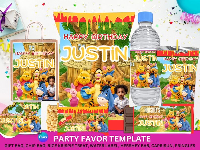 Winnie the Pooh Editable Party Favor Bundle - Etsy