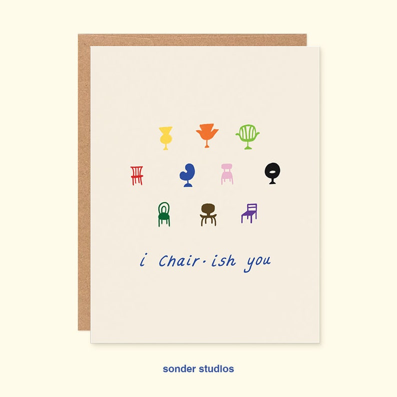 I Chairish You Card: Eames Chair Pun, Handmade Friendship Card - Etsy