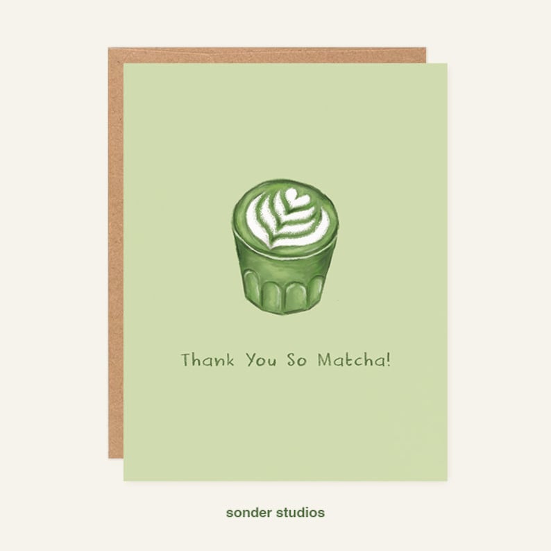 Thank You Matcha Card: Handmade Punny Blank Card - Etsy