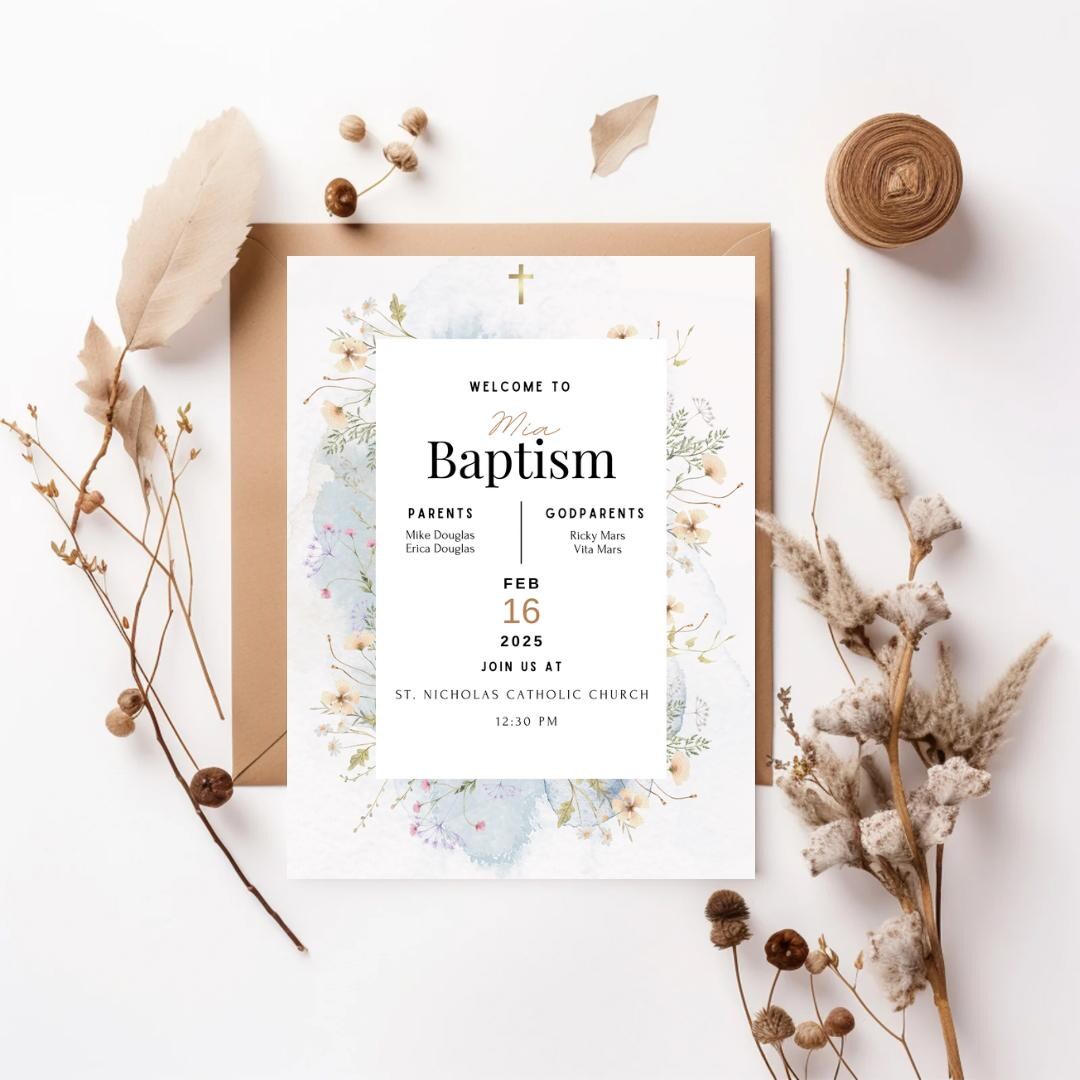 Baptism Invitation Instant Download | Digital Girl Baptism Invite Canva ...