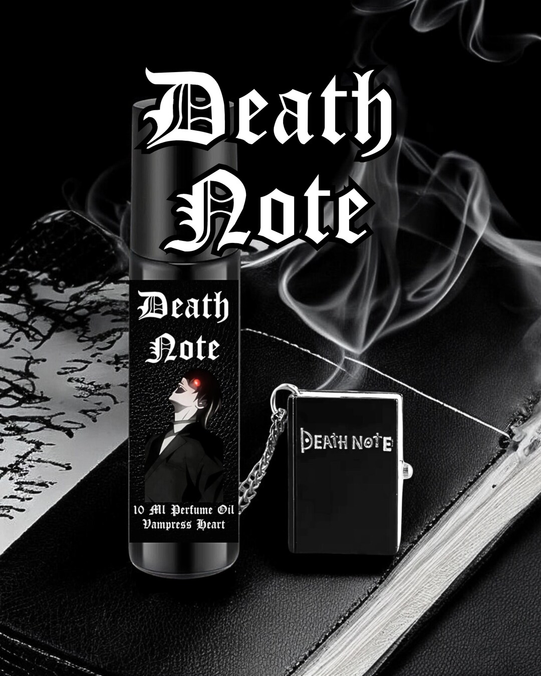 DEATH NOTE Unisex Rollerball Perfume Oil With Inked Paper, Smoke, Black ...