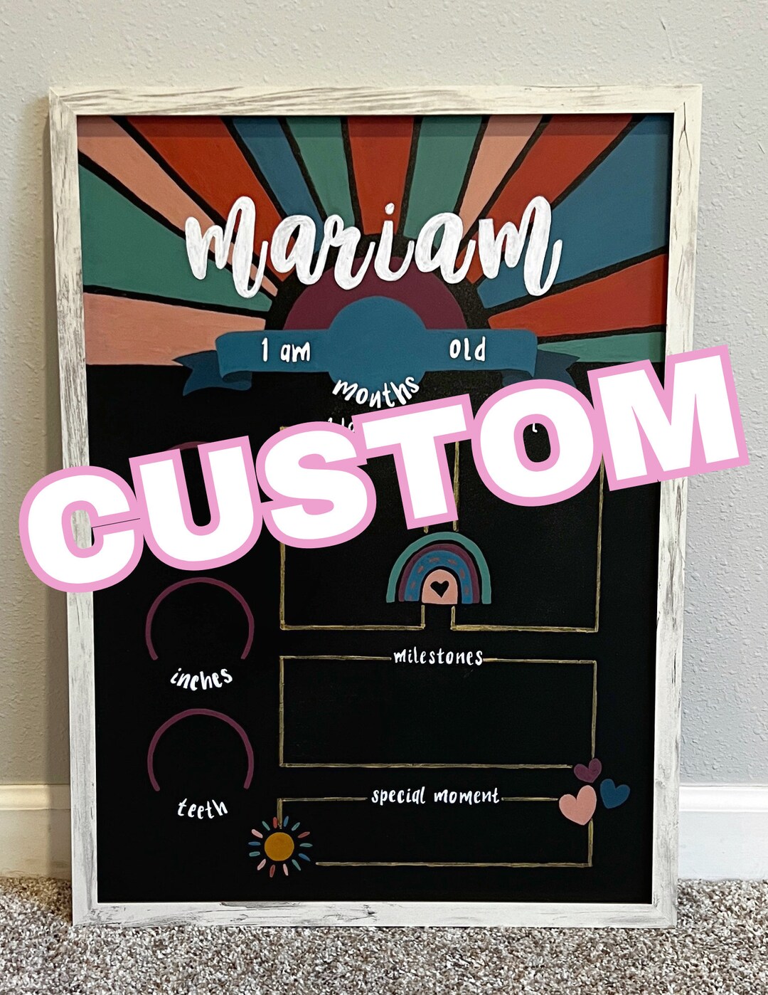 CUSTOM THEME Baby Monthly Milestone Chalkboard Reuseable Milestone ...