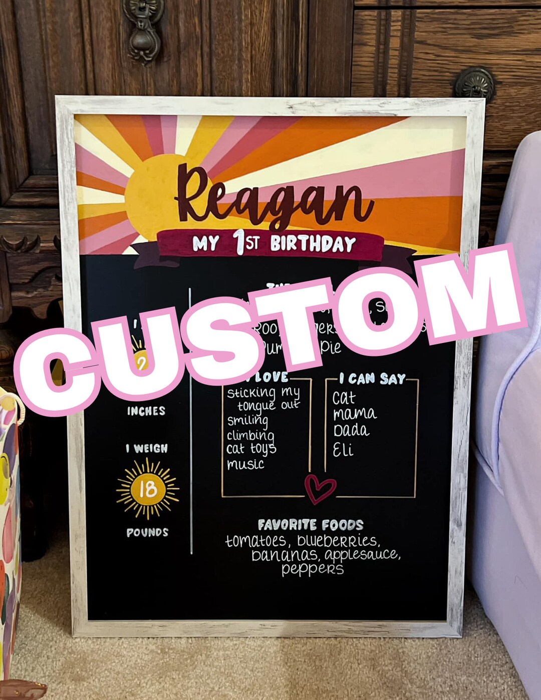 CUSTOM THEME Birthday Chalkboard REUSEABLE Personalized Chalkboard ...