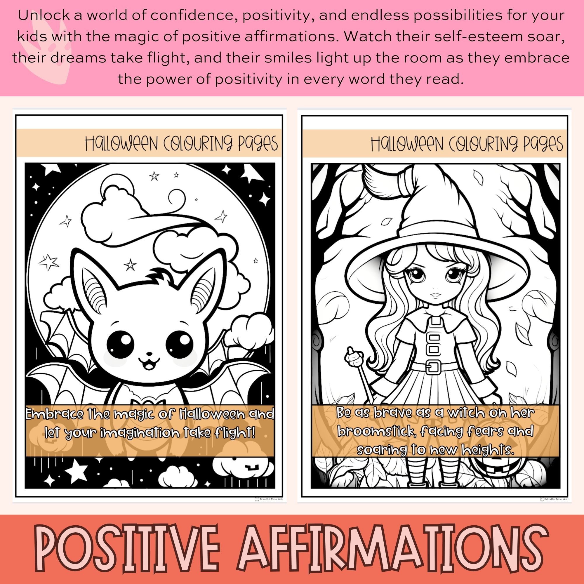 Halloween Mindful Colouring Pages X 20 With Positive Affirmations for ...