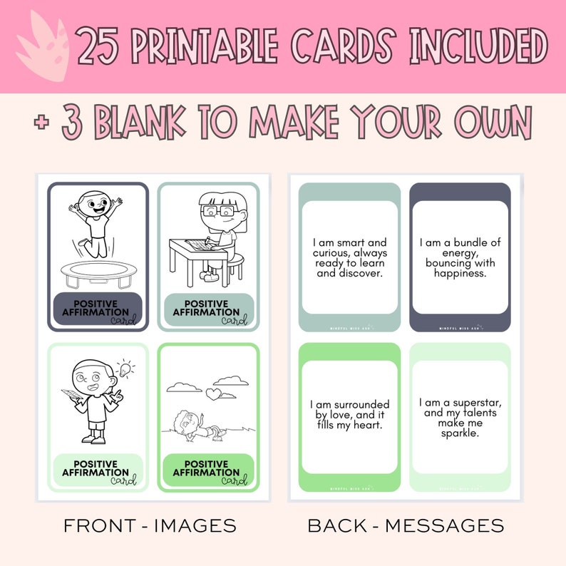 Positive Affirmation Cards for Kids Printable mindset Cards Colour in ...