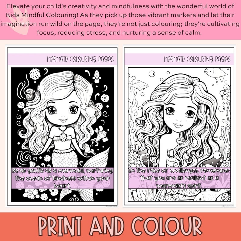 Mermaid Mindful Colouring Pages X 20 With Positive Affirmations for ...
