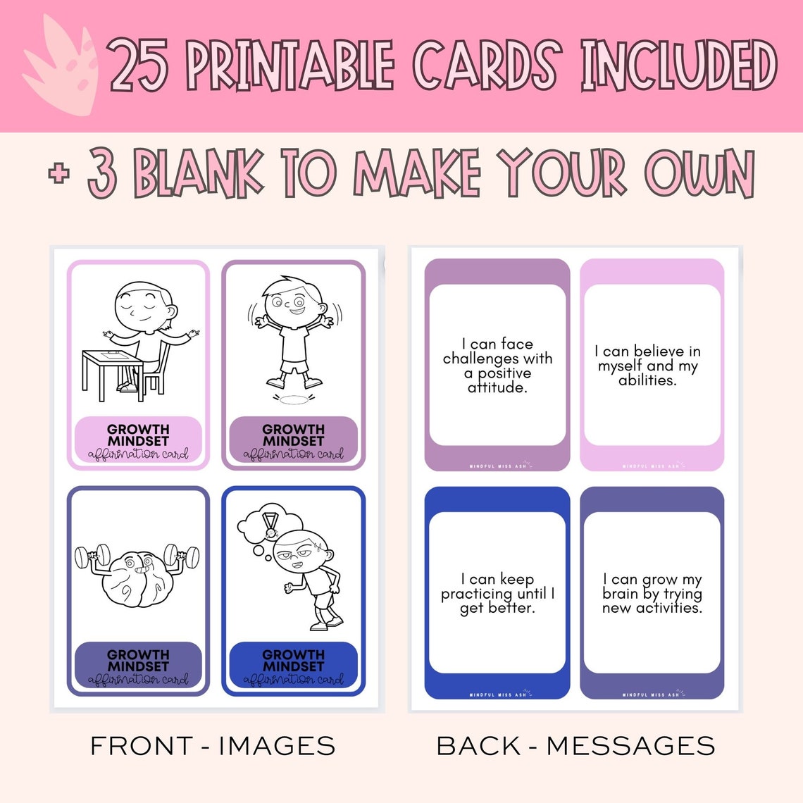 Growth Mindset Cards for Kids Printable Colour in Set Ages 5-8 Positive ...