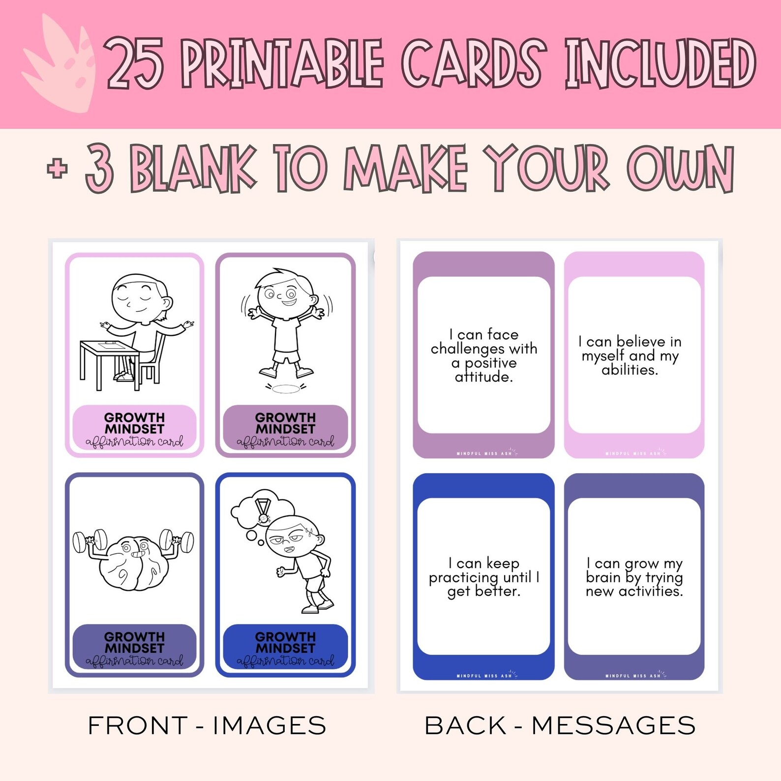 Growth Mindset Cards for Kids Printable Colour in Set Ages 5-8 Positive ...