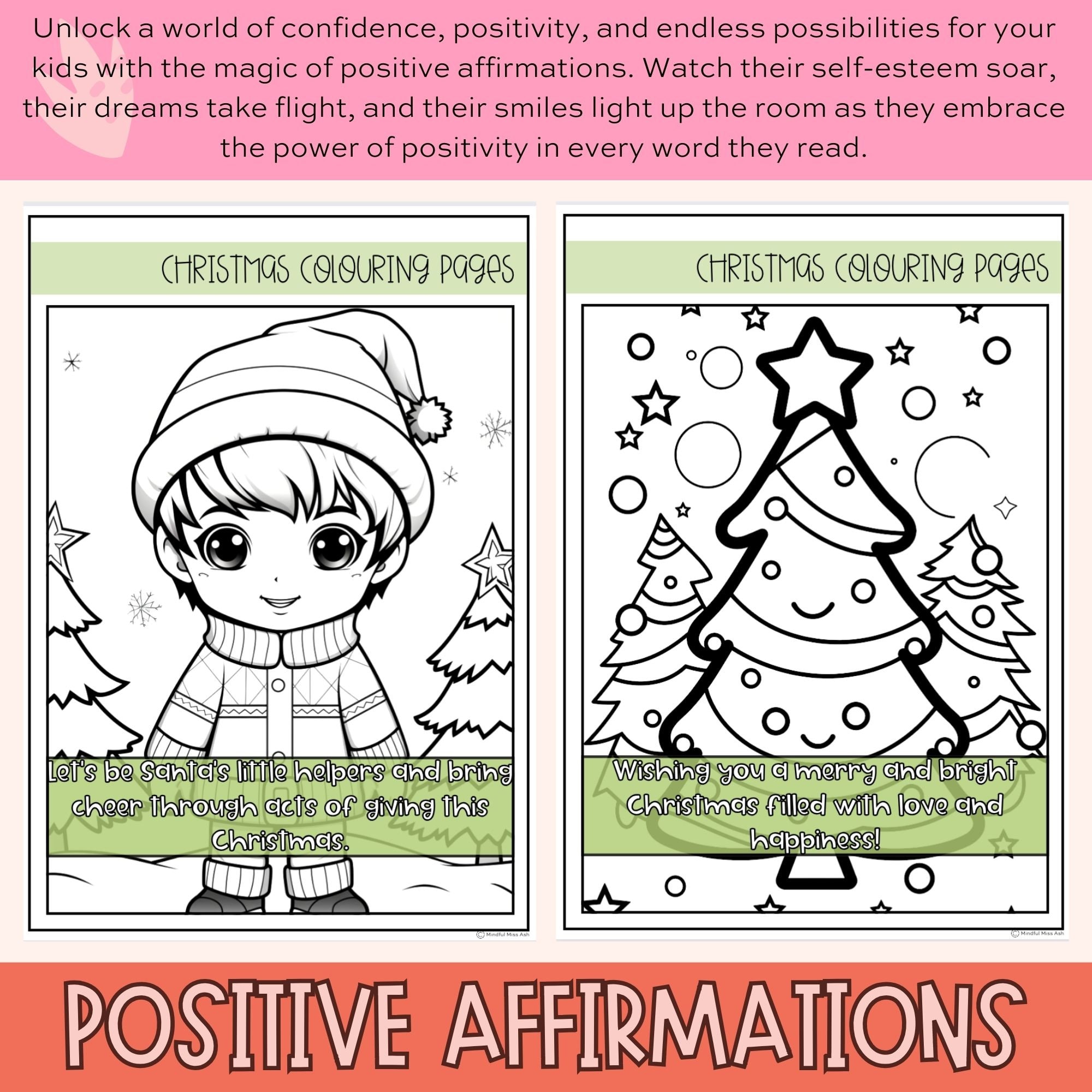 Christmas Mindful Colouring Pages X 20 With Positive Affirmations for ...