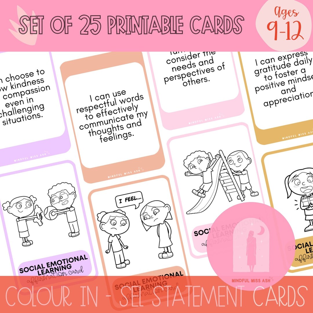 SEL Social Emotional Learning Affirmation Cards for Kids Printable ...