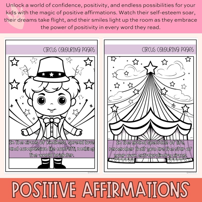 Circus Mindful Colouring Pages X 20 With Positive Affirmations for ...