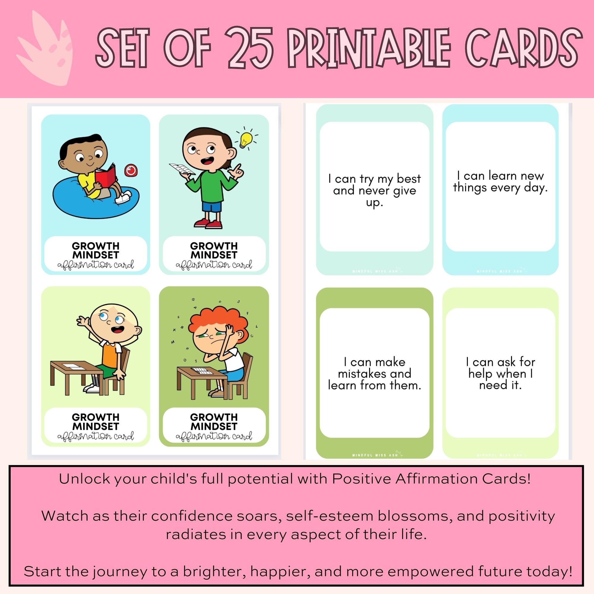 Growth Mindset Cards for Kids Printable Coloured Copy Ages - Etsy