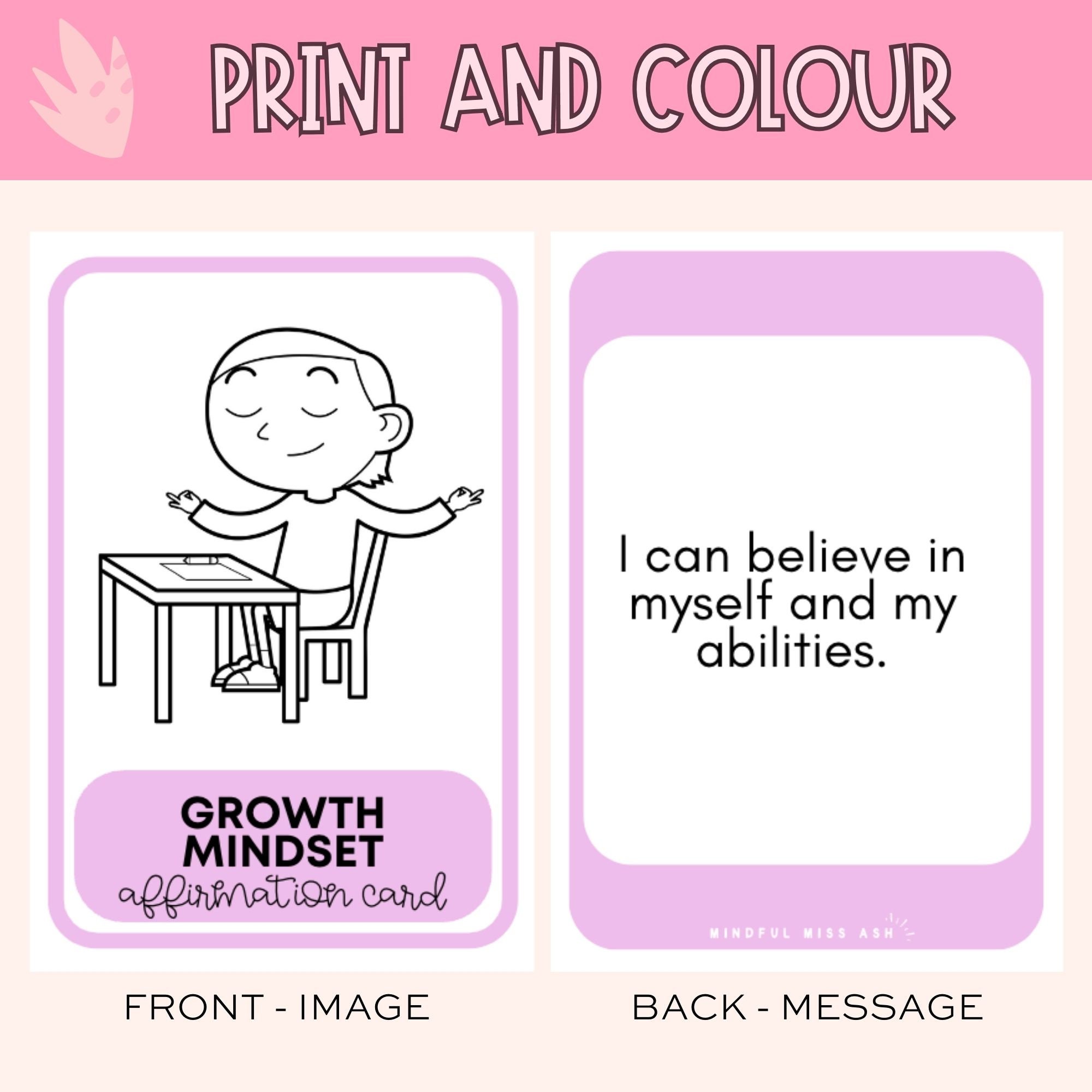Growth Mindset Cards for Kids Printable Colour in Set Ages 5-8 Positive ...