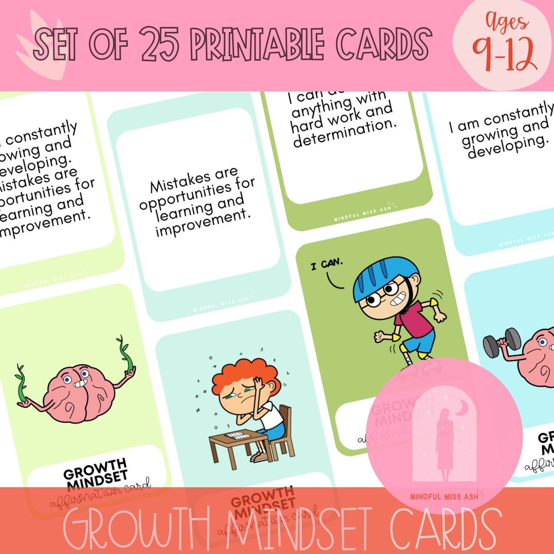 Growth Mindset Cards for Kids Printable Coloured Copy Ages 9-12 ...