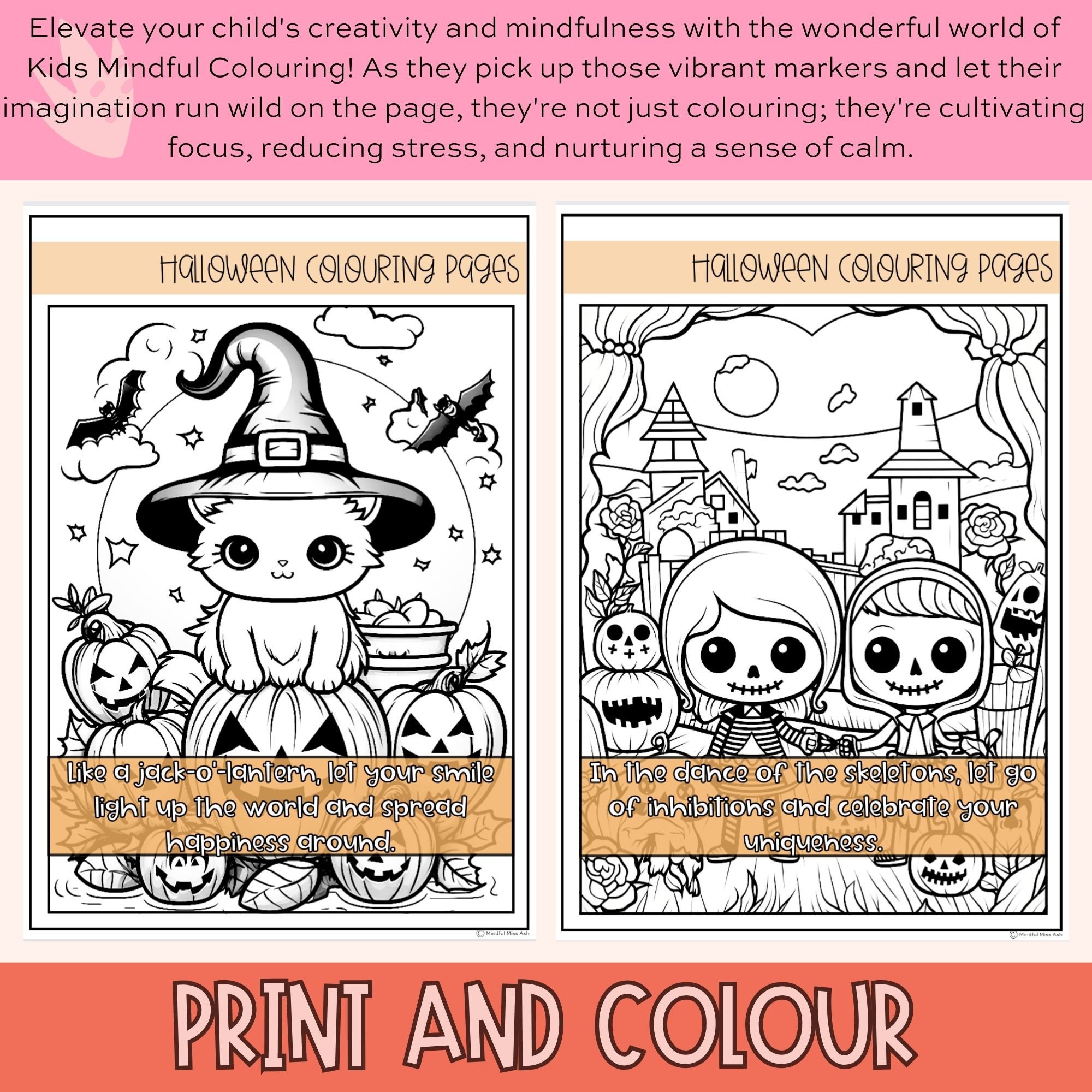 Halloween Mindful Colouring Pages X 20 With Positive Affirmations for ...