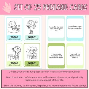 Growth Mindset Cards for Kids Printable Colour in Set Ages 5-8 Positive ...