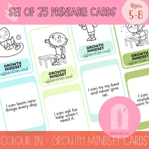 Growth Mindset Cards for Kids Printable Colour in Set Ages 5-8 Positive ...