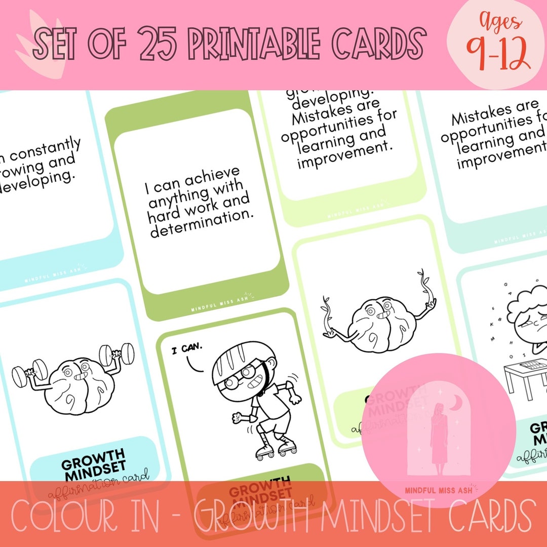 Growth Mindset Cards for Kids Printable Colour in Set Ages 9-12 ...