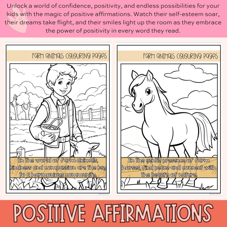 Farm Animal Mindful Colouring Pages X 20 With Positive Affirmations for ...