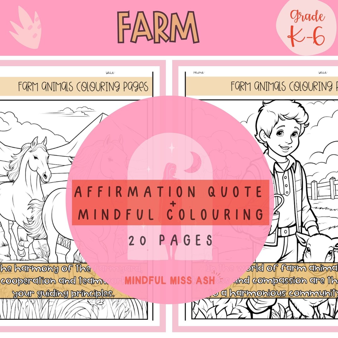 Farm Animal Mindful Colouring Pages X 20 With Positive - Etsy