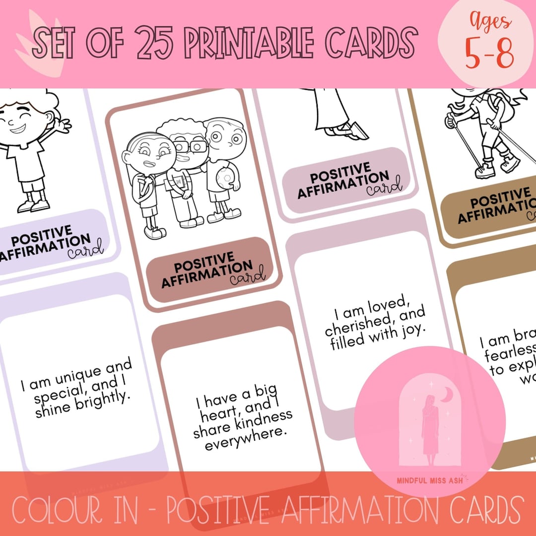 Positive Affirmation Cards for Kids Printable mindset Cards Colour in ...