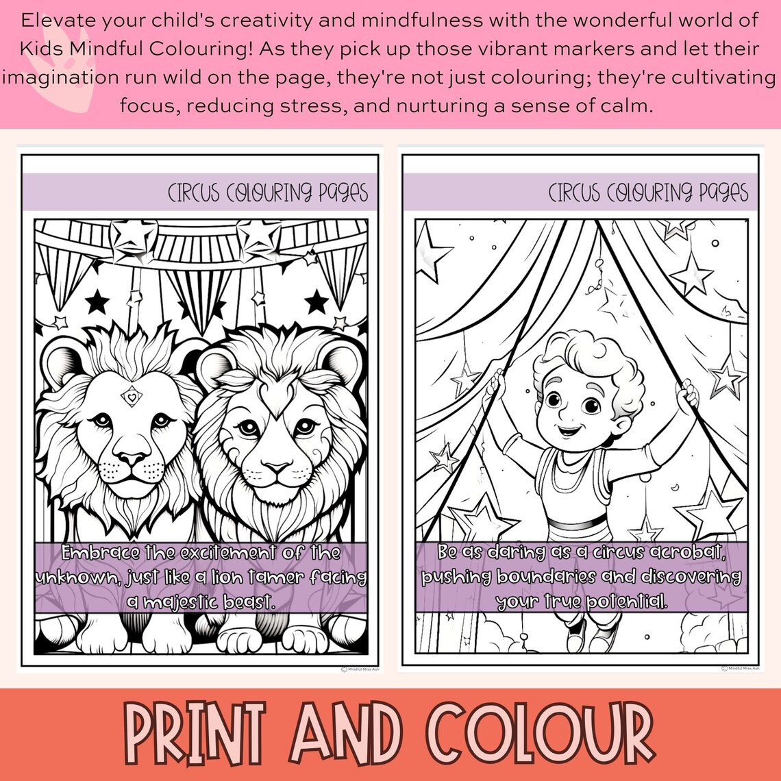 Circus Mindful Colouring Pages X 20 With Positive Affirmations for ...